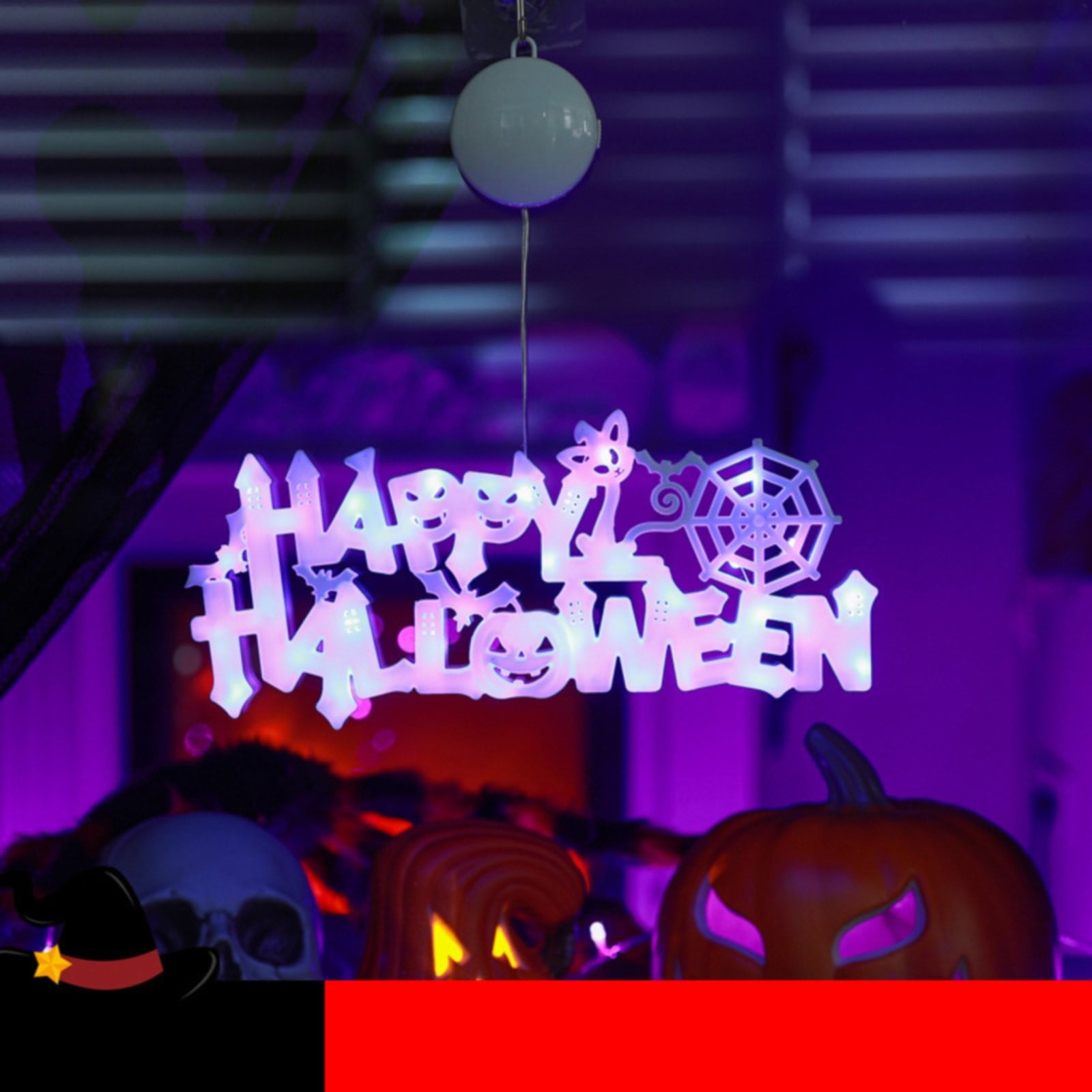 LHWEN Halloween Lights Sign Merry Halloween LED Battery Powered Hanging ...
