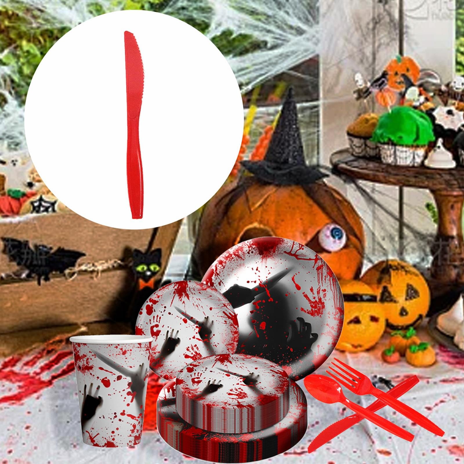 LHWEN Halloween Party Blood Printed Paper Cup and Plate Set Scary Theme ...