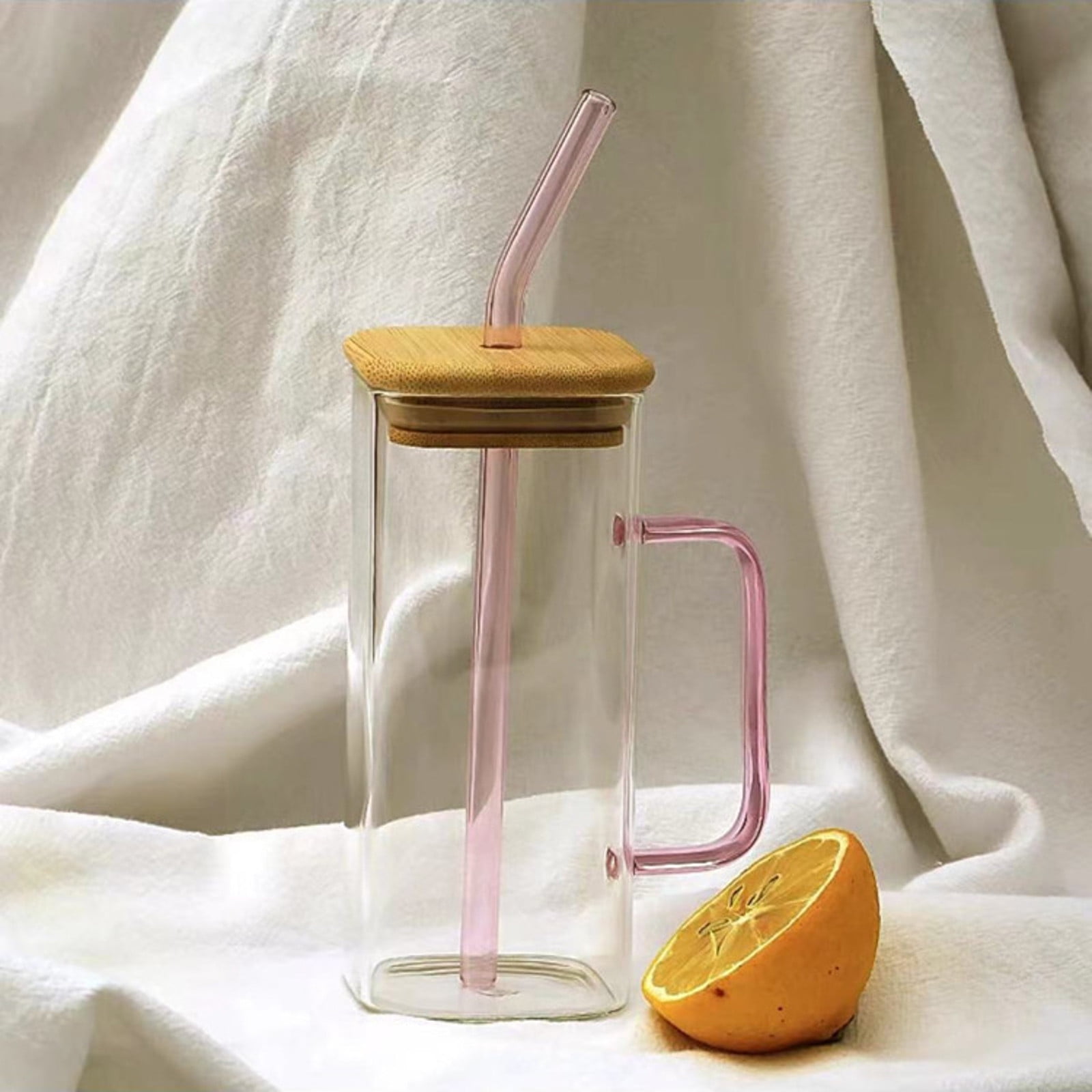 LHWEN Drinking Glasses with Lids and Glass Ergonomic Design for ...