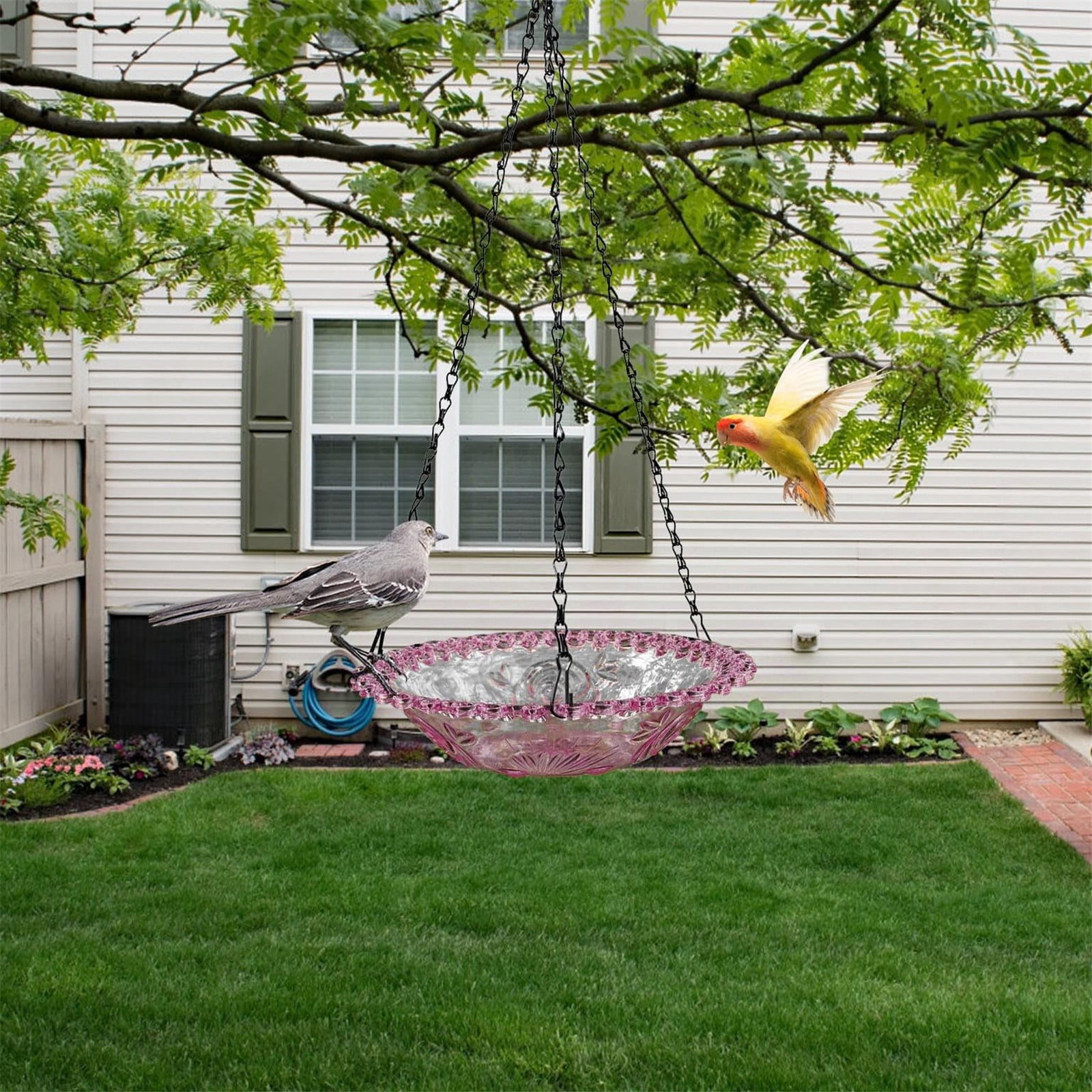 LHWEN Hanging Bird Bath And Feeder Dual Purpose Plastic Bird Bath Board ...