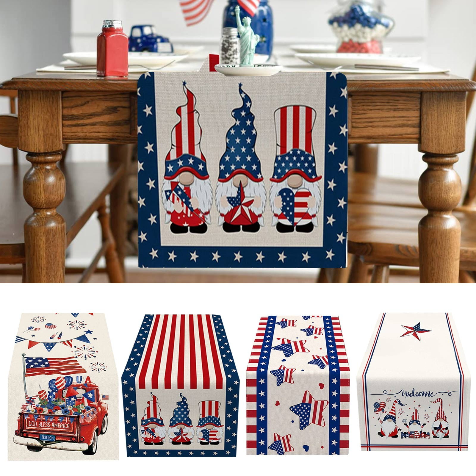LHWEN Independence Day Tablecloth Table Runner Patriotic Design Festive ...