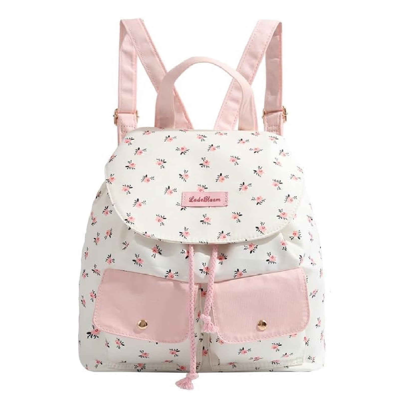 LHWEN Kawaii Floral Print Canvas Backpack Aesthetic Daypack for Women ...