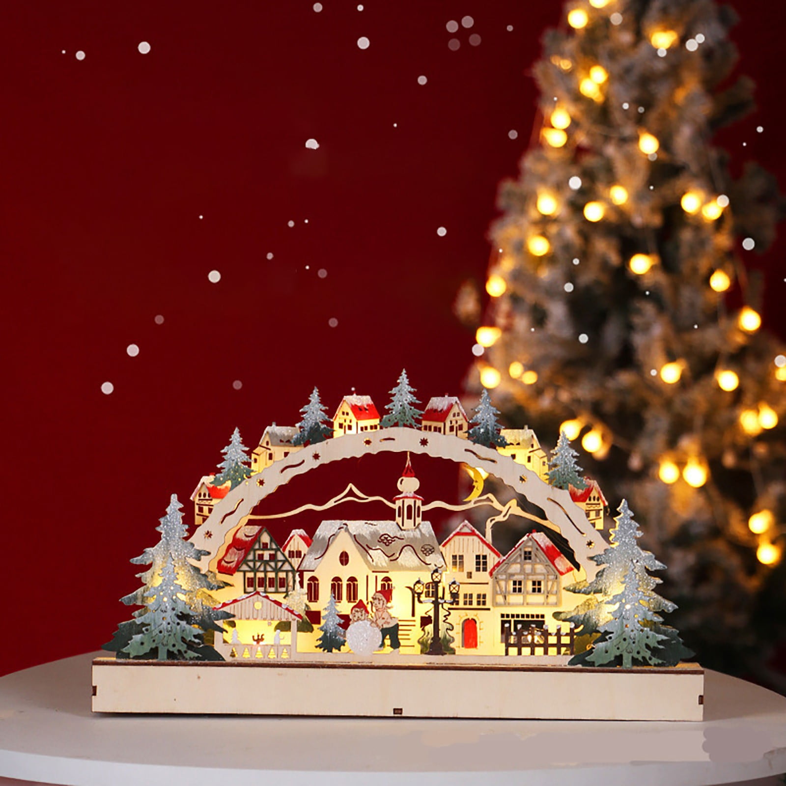 LHWEN LED Christmas Scene Wooden Village Decoration for Home Shopping ...