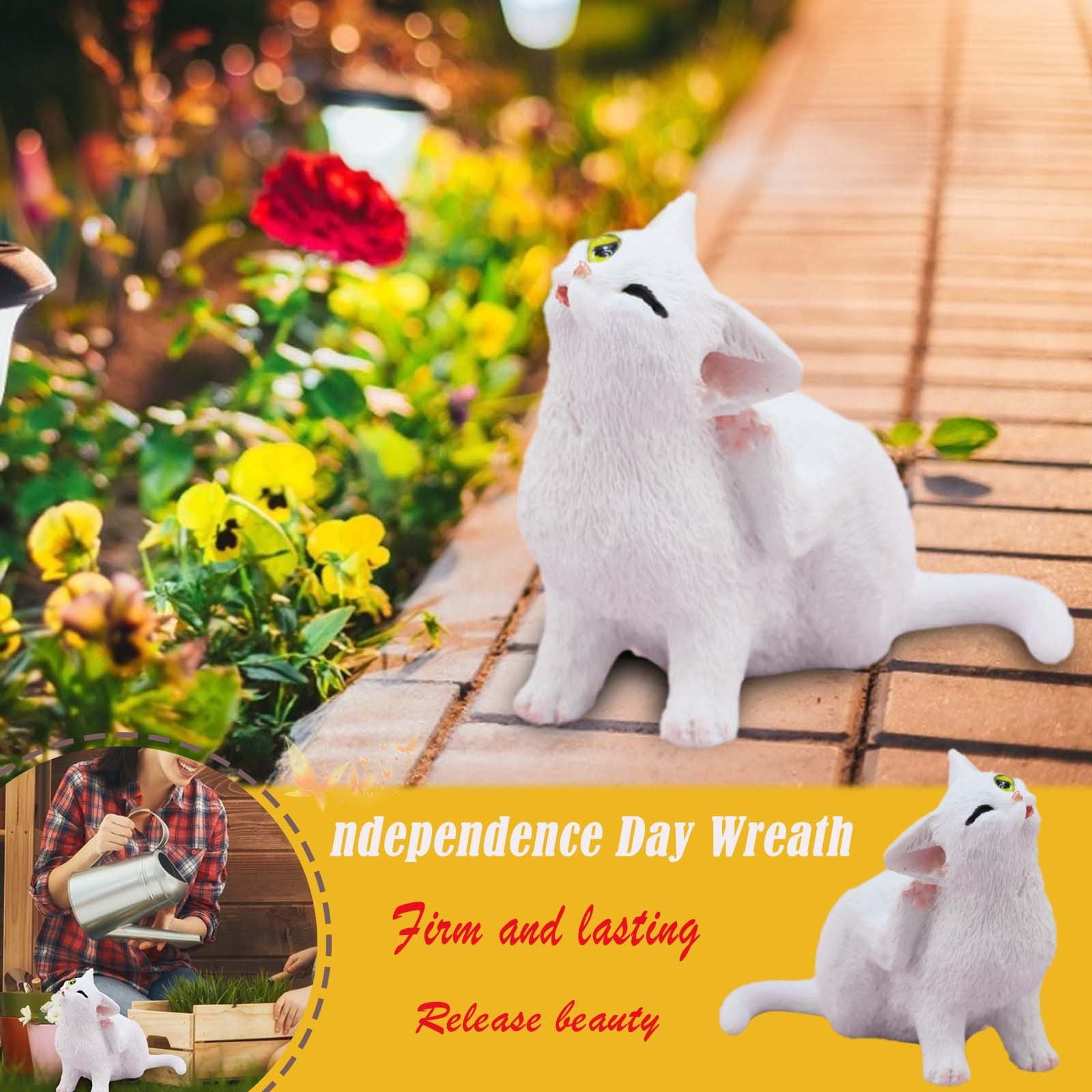 LHWEN Landscaping Pot Resin Cat Decoration Simulation Flower Cute Car ...