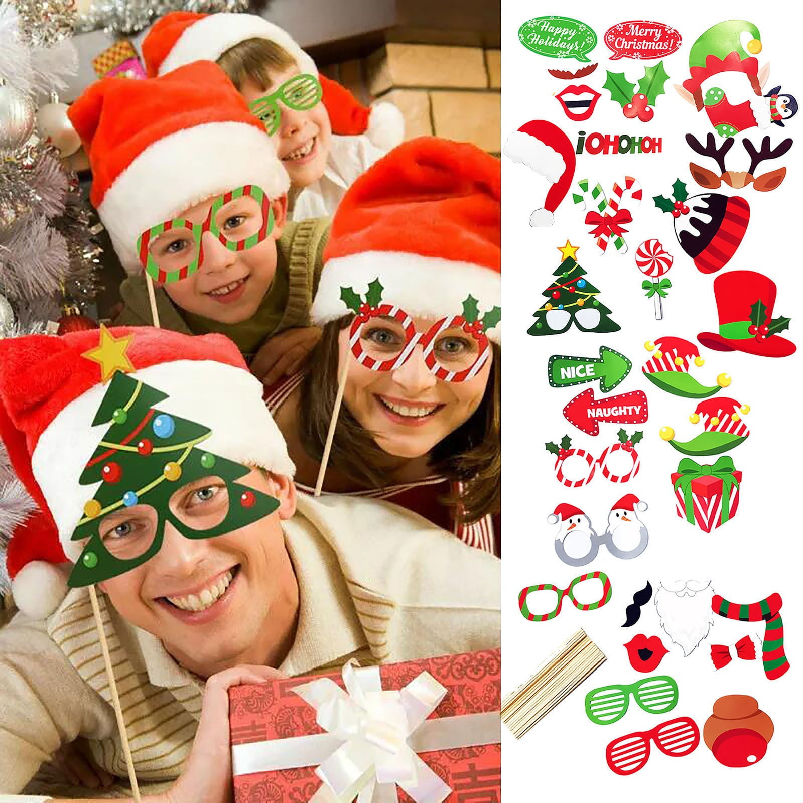 LHWEN Paper Christmas Photography Props Funny Handheld Photo Booth ...