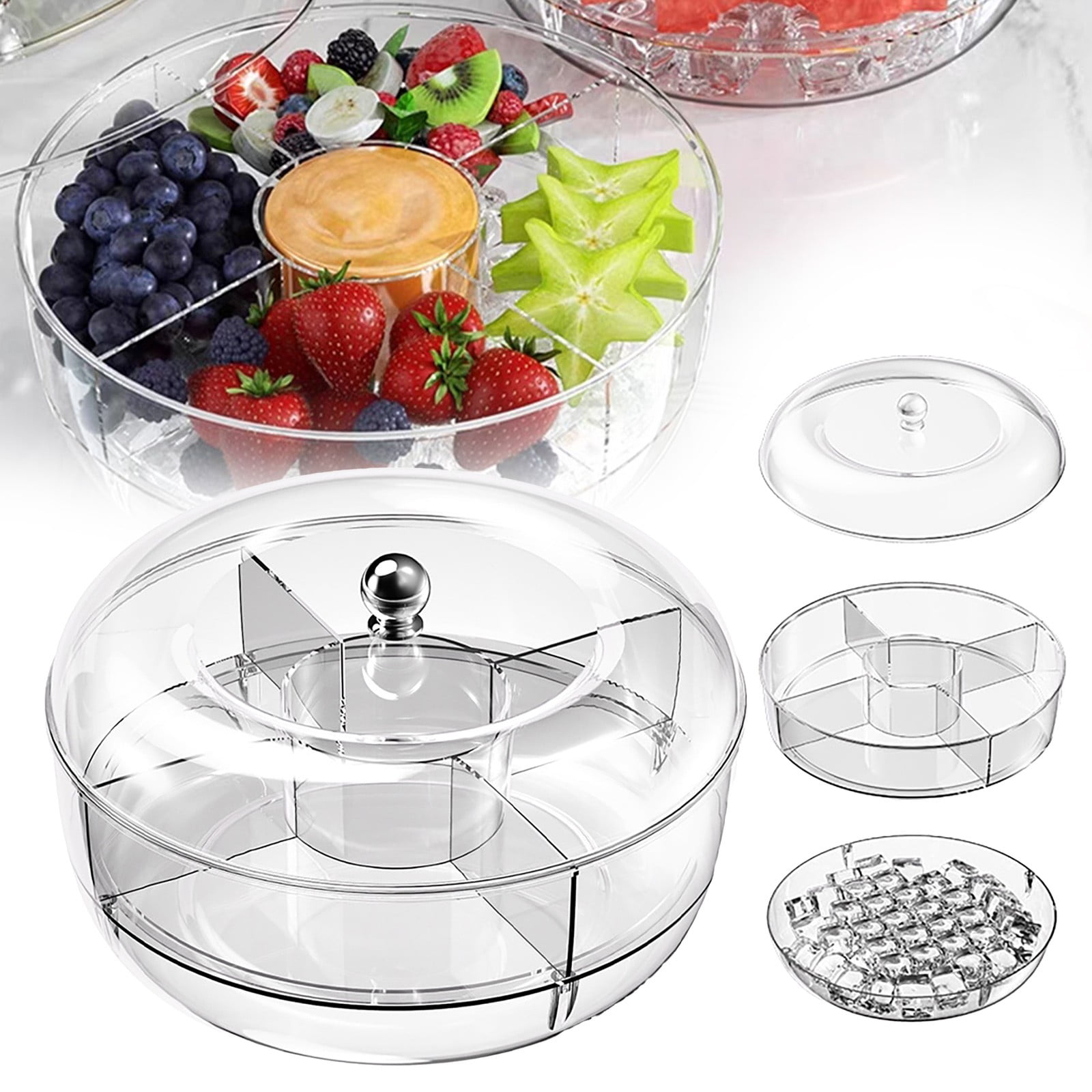 LHWEN Rotating Snack Tray with Lid 5 Grid Round Platter Large Capacity ...