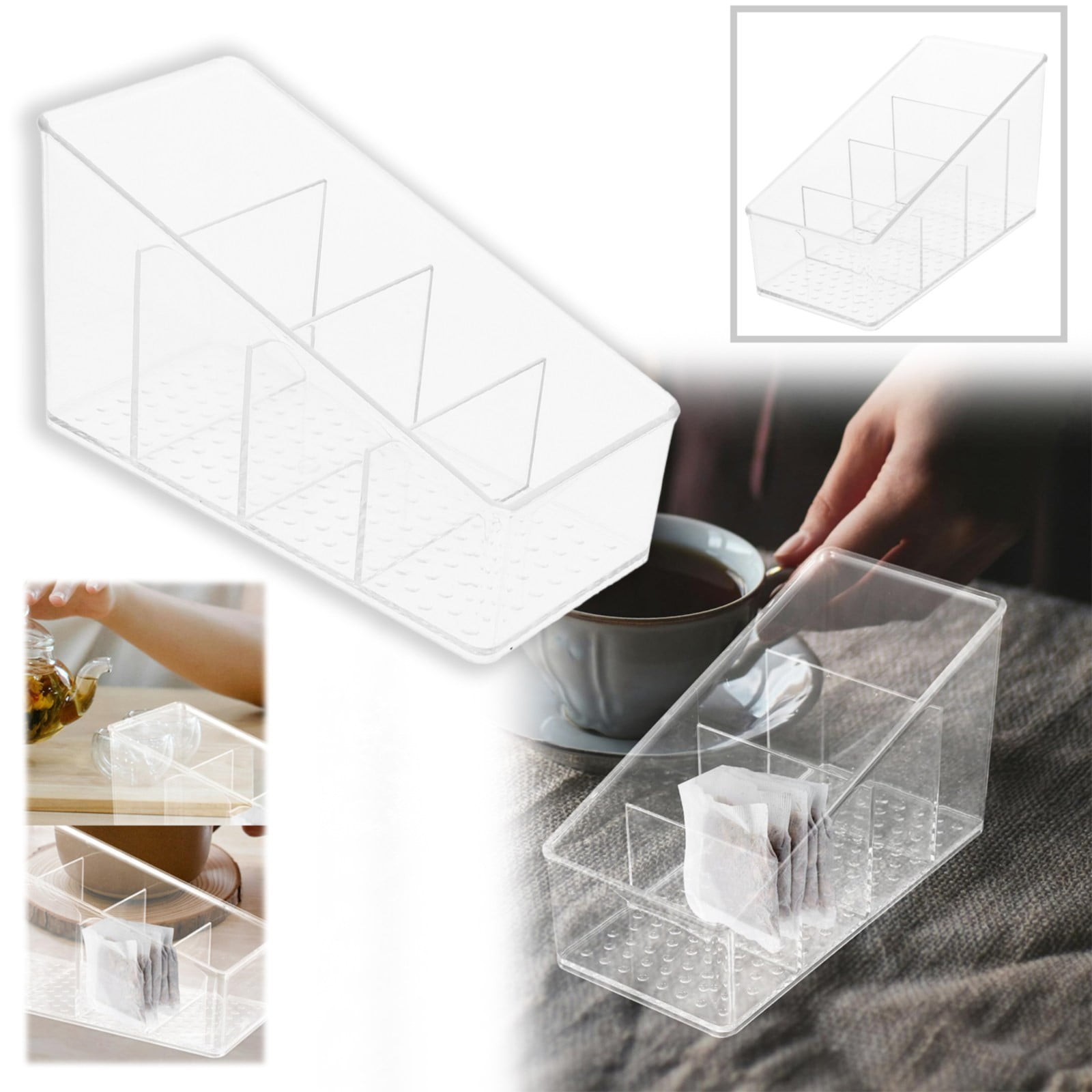 LHWEN Tea Bag Organizer Clear Plastic Box Kitchen Countertop Storage ...