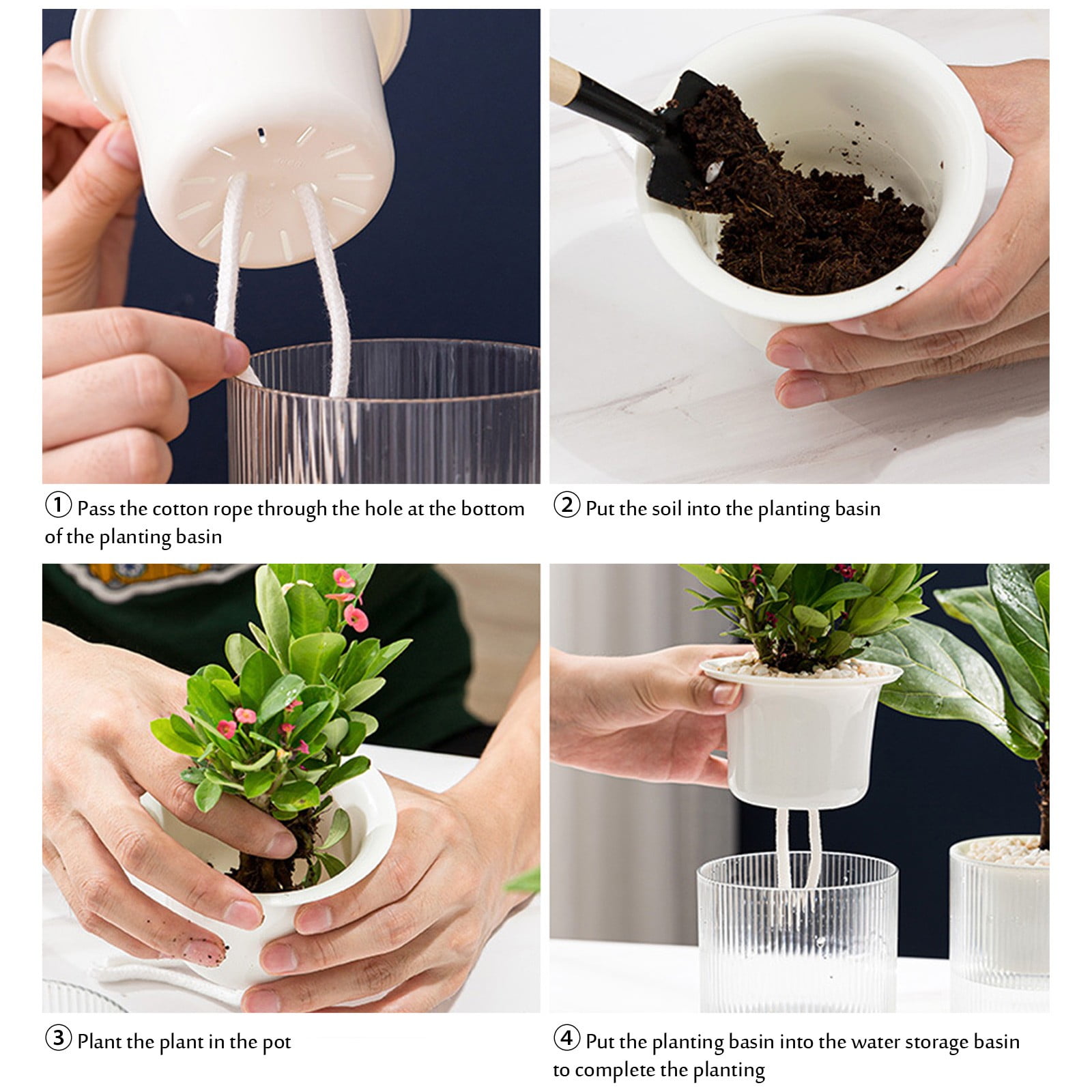 LHWEN Transparent Self Watering Flower Pot Self Watering Indoor Plants ...