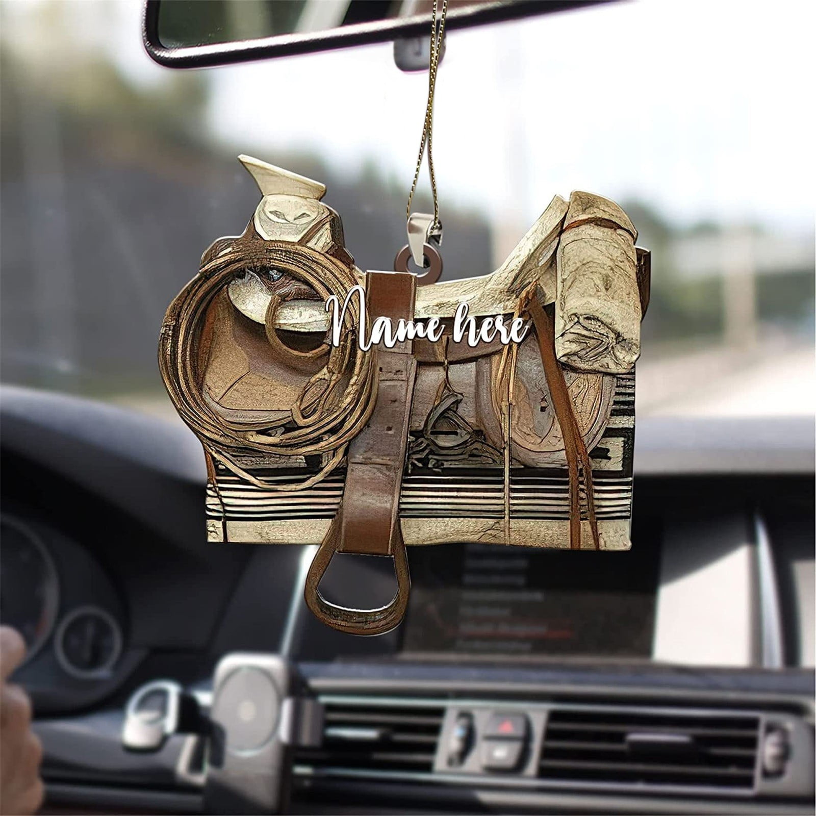 LHWEN Unique Saddle Cowboy Ornament Acrylic Boots Hat Rear View Decor ...