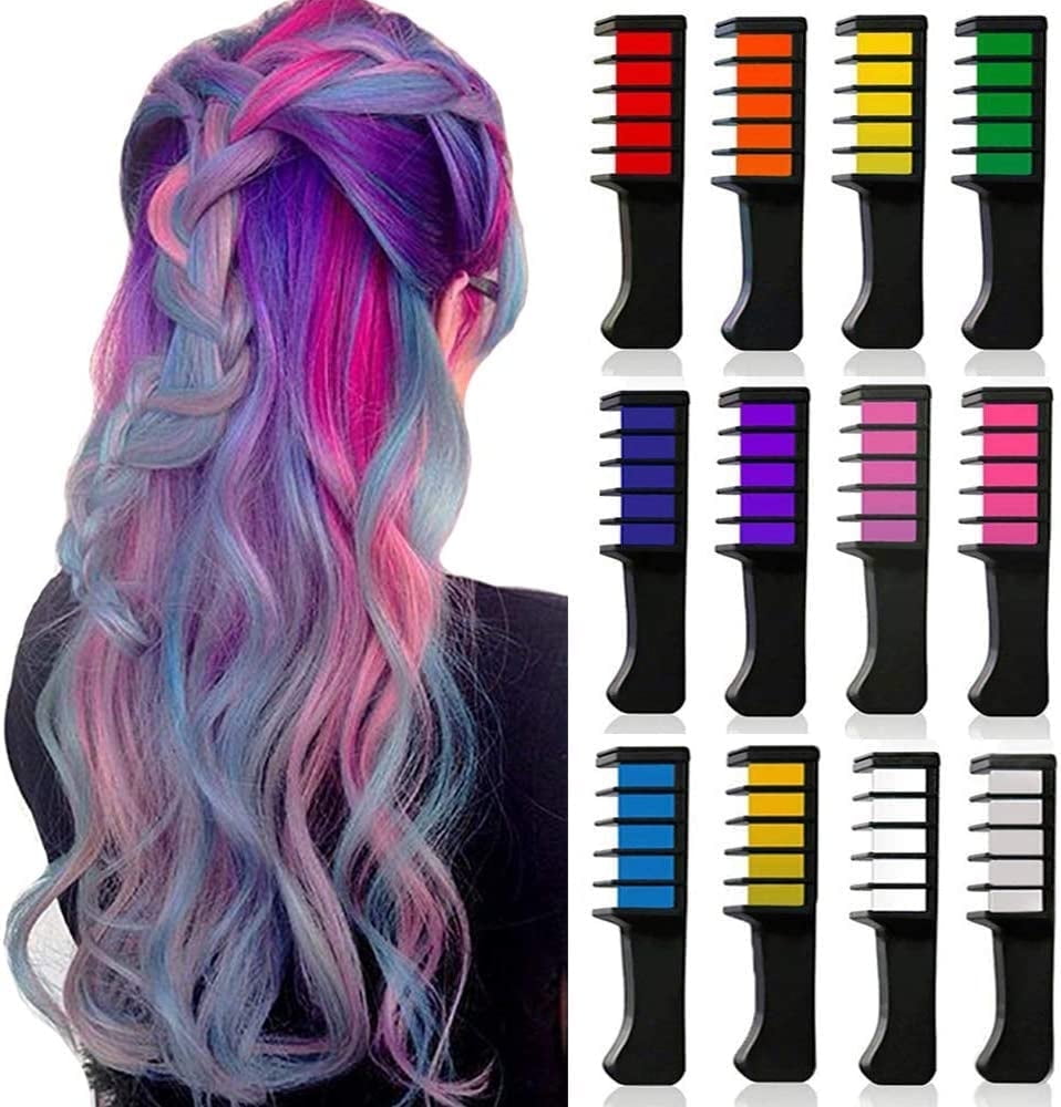 LHX 12 Colors Hair Chalk Comb, Temporary Hair Dye DIY Paint Non-Toxi ...