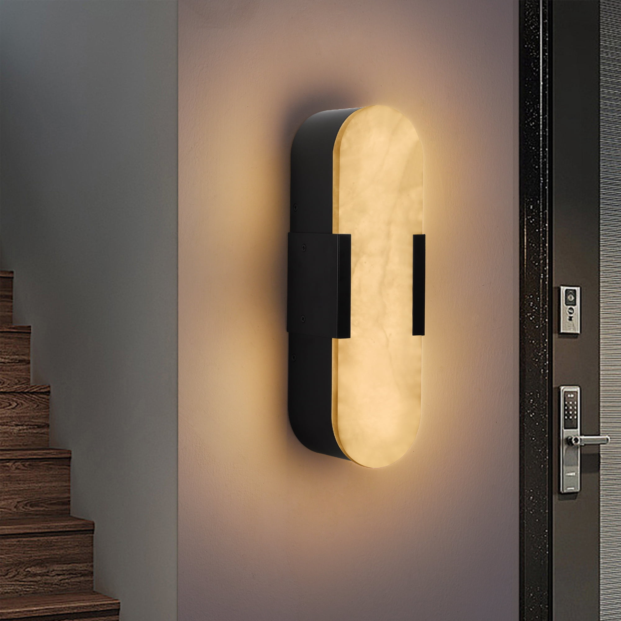 LHYY 13.8" Natural Marble Wall Sconce,Black Sconces Set of Two,Indoor ...