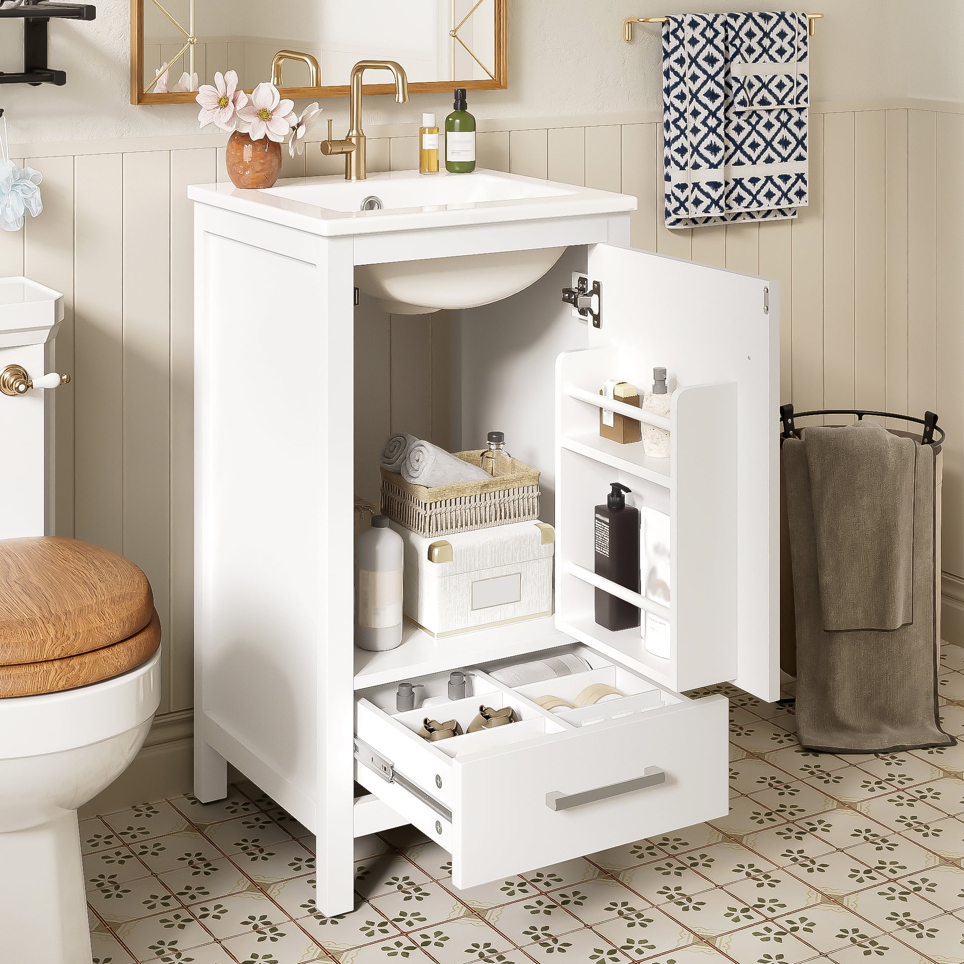 LHYY 18-Inch Modern Bathroom Vanity with Ceramic Sink,Soft-Close ...