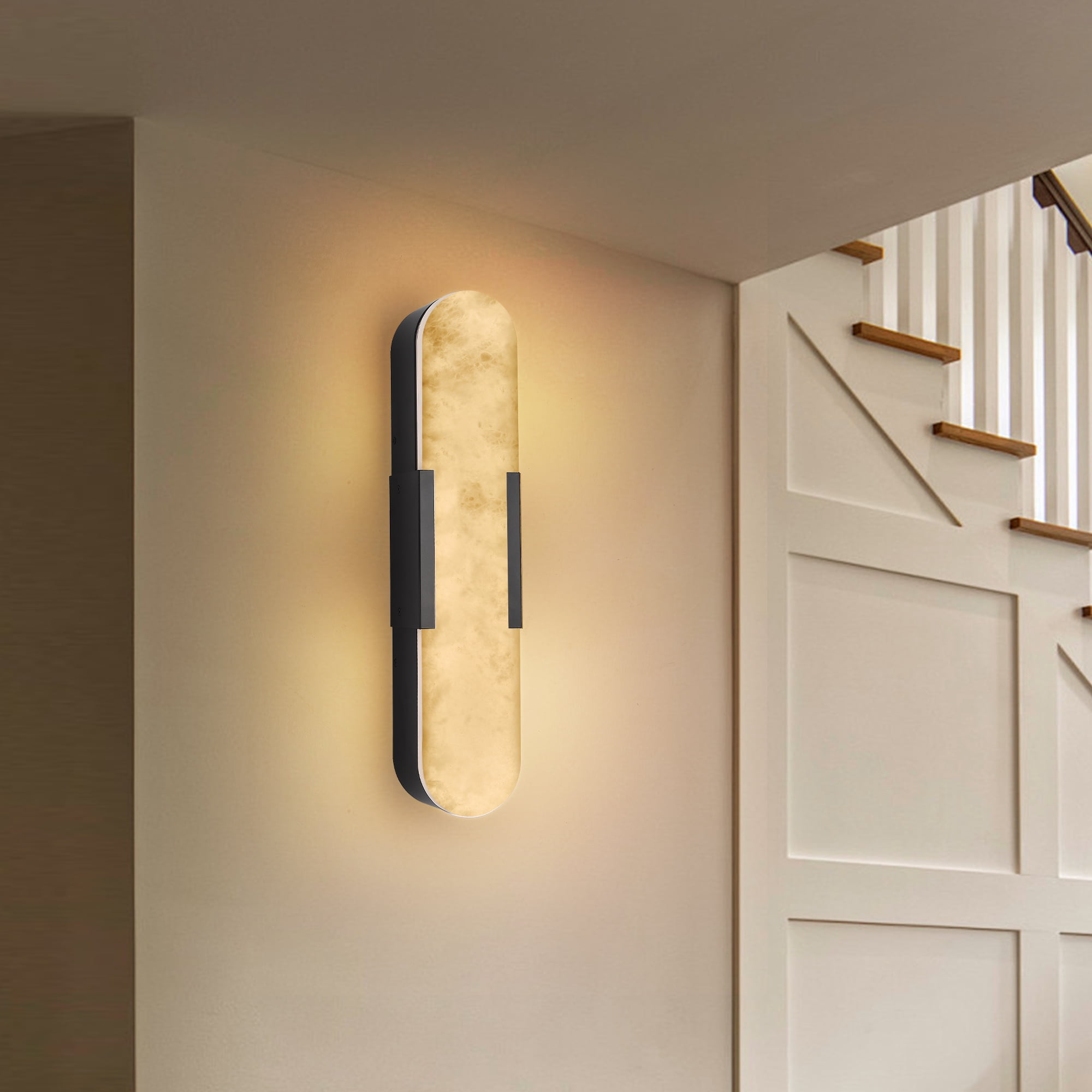 LHYY 19.7" Natural Marble Wall Sconce,Black Sconces Set of Two,Indoor ...