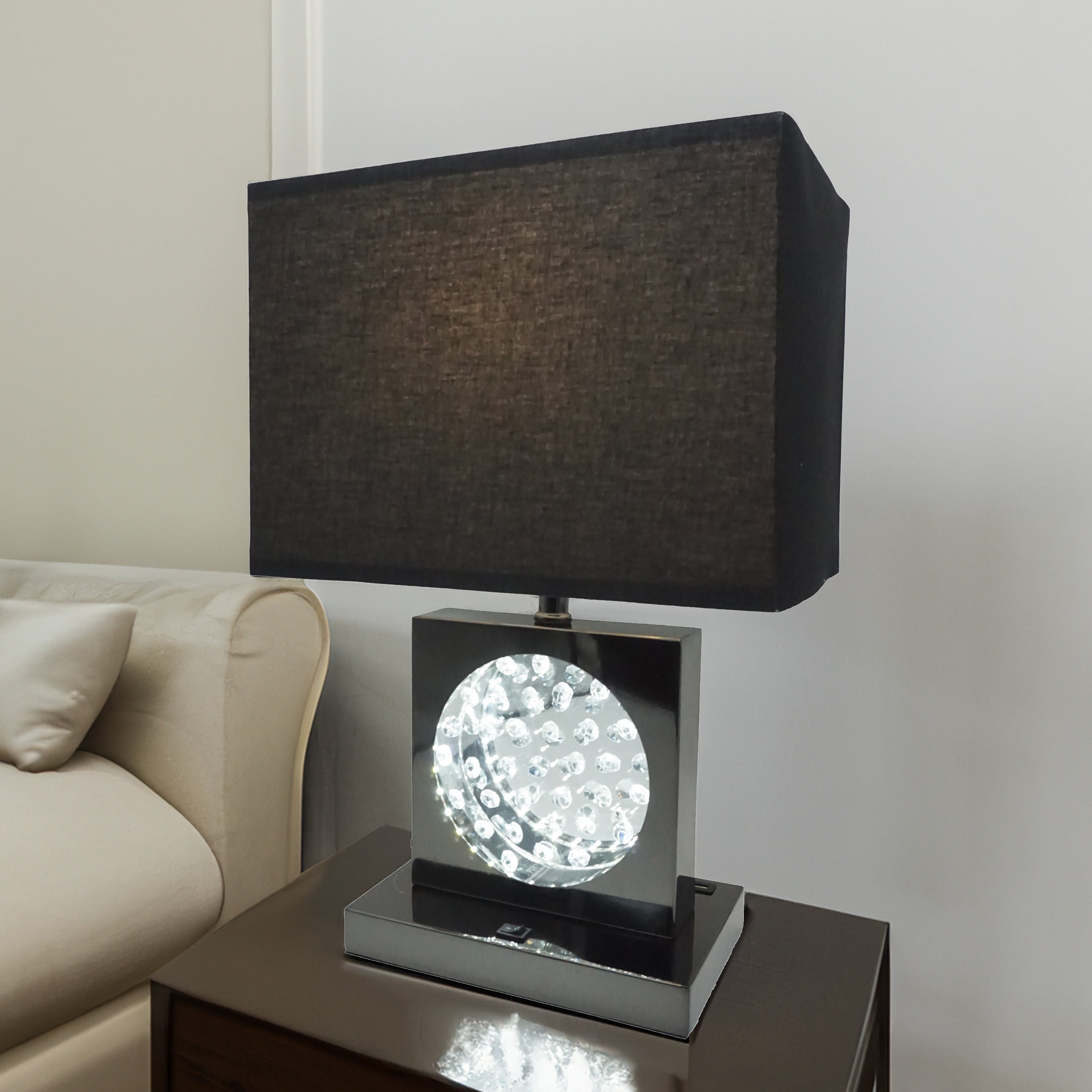 LHYY 1pc Luxury Crystal Accent Table Lamp Black Nickel Led Light Touch ...