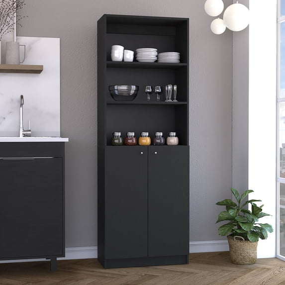 LHYY 2-Door Bookcase with Upper Shelves,Black - Walmart.com