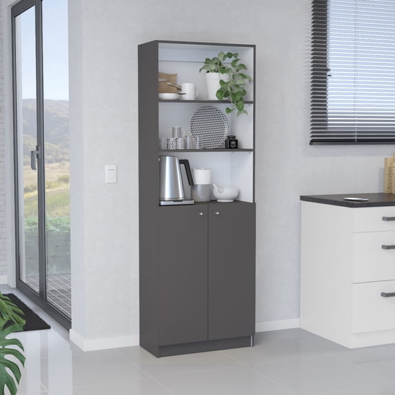LHYY 2-Door Bookcase with Upper Shelves,Matt Gray/White - Walmart.com