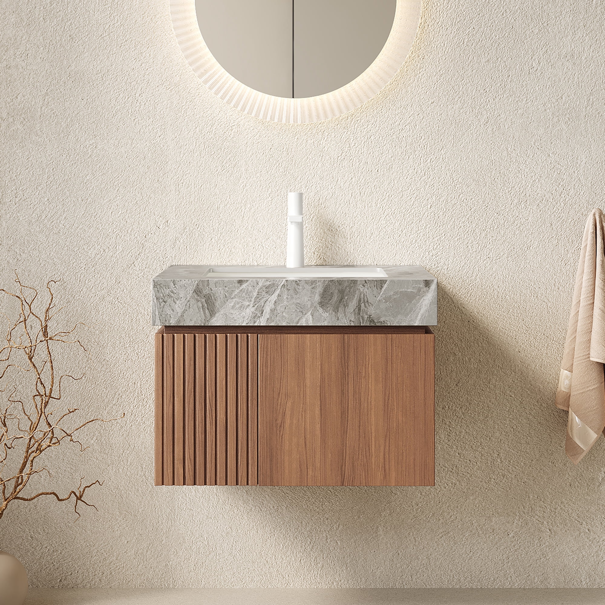 LHYY 24" Bathroom Vanity Sink,Floating Plywood Storage Cabinet with 2 ...