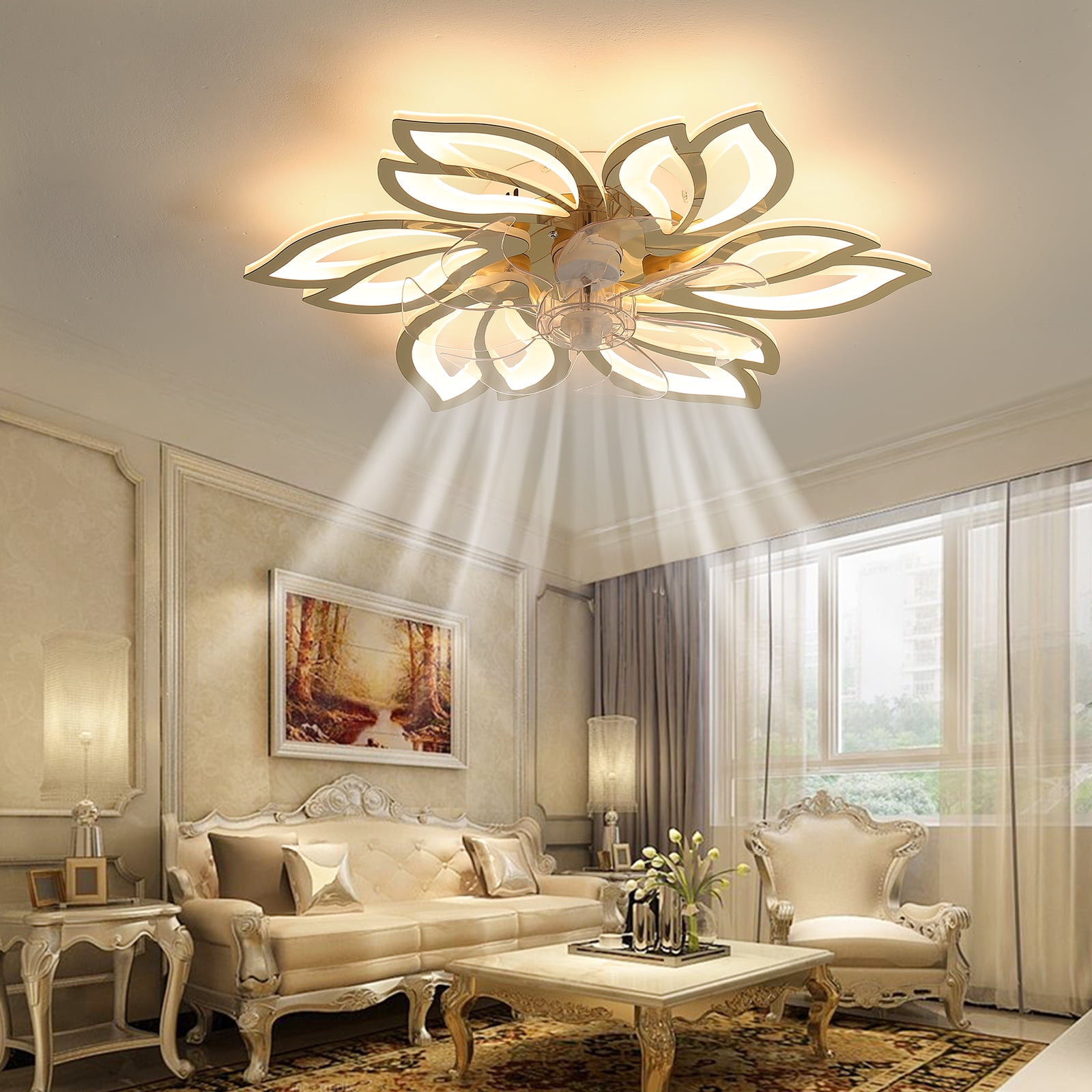LHYY 25.5In Ceiling Fan Titanium Gold with Light,Remote Control 3 ...