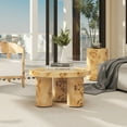LHYY 28"Round Pillar Leg Coffee Table,Warm Natural Brown Burl Wood ...