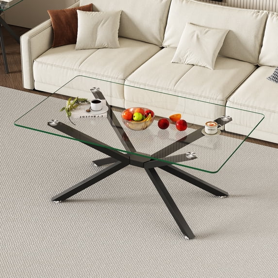 LHYY 39.37"Rectangular Clear Tempered Glass Coffee Table,Stylish Design ...