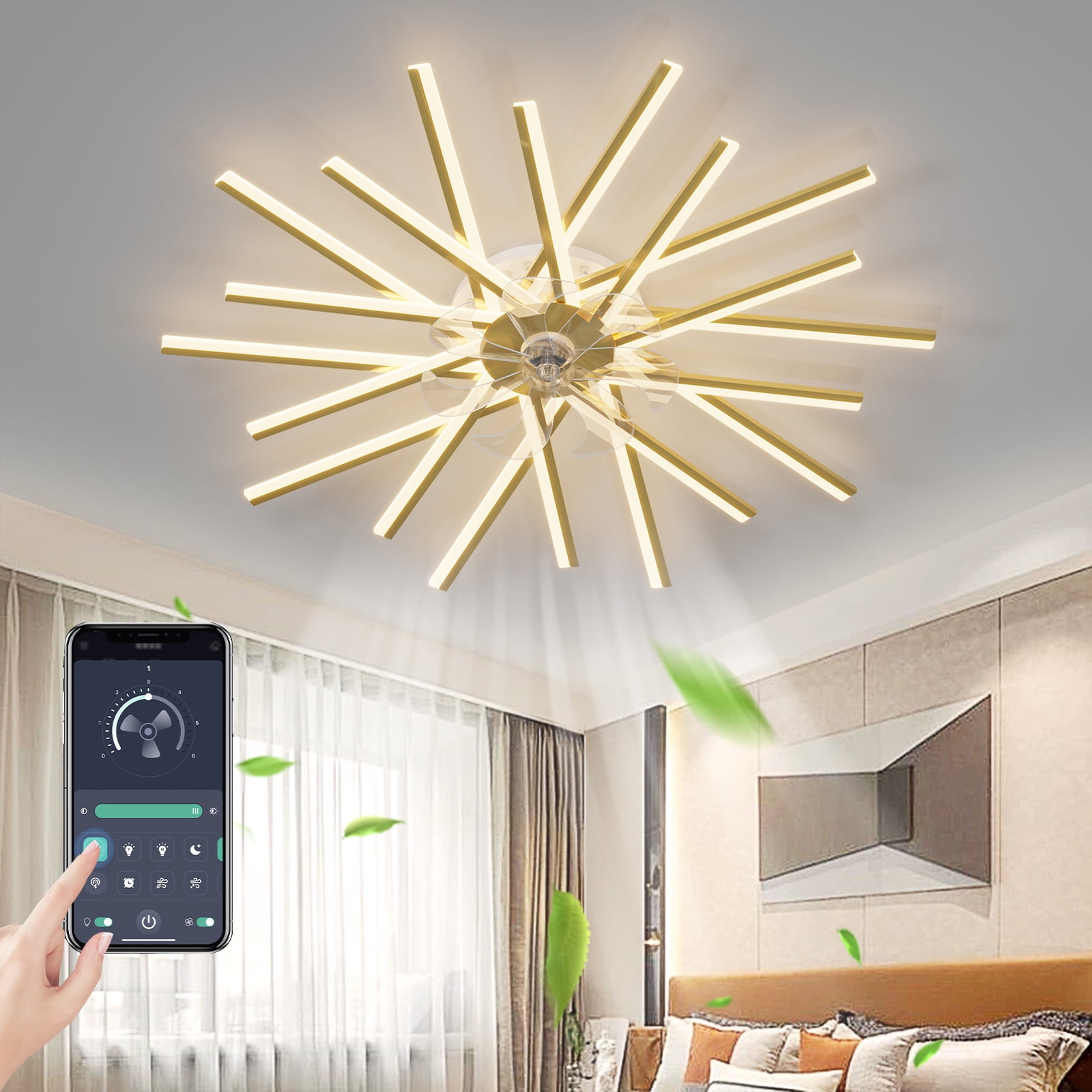 LHYY 45 In Ceiling Fan with Lights Remote Contro Dimmable LED,6 Gear ...