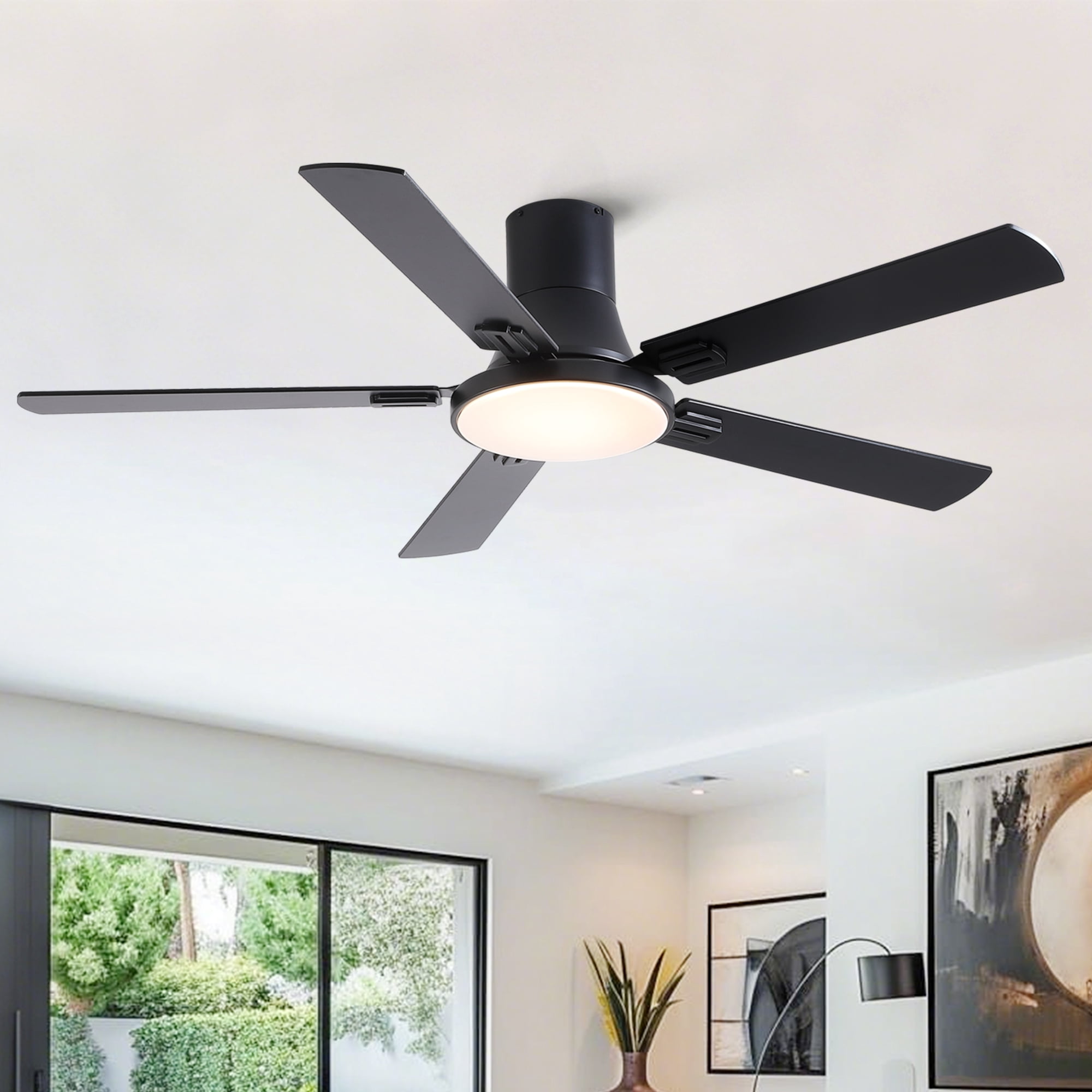 LHYY 52 inch Mordern Minimalism Black Flush Mount Ceiling Fan with ...