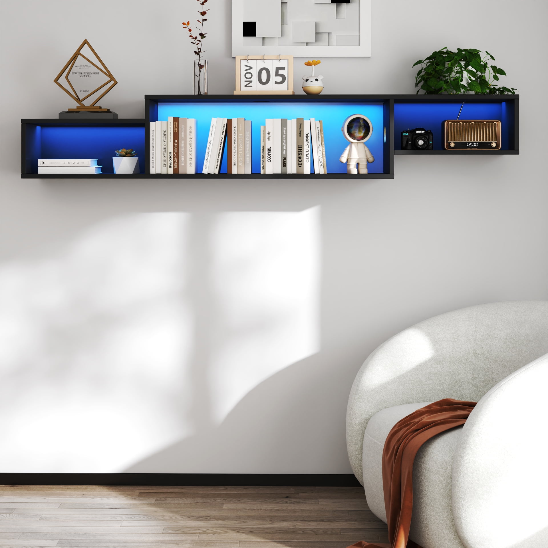 LHYY 65.35in Wall Mounted Floating TV Stand with 20 Color LEDs and ...