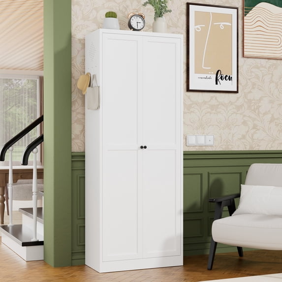 LHYY 72"White Metal Kitchen Pantry Cabinet with Doors,Heavy-Duty ...
