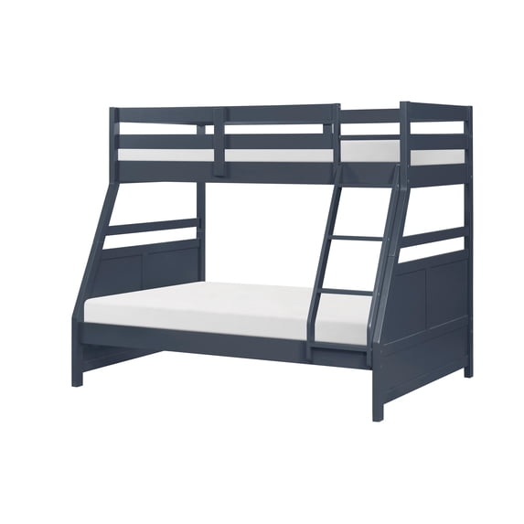 LHYY Bunk Bed Twin Over Full Navy Blue Finish Sturdy Wood Frame Guard ...