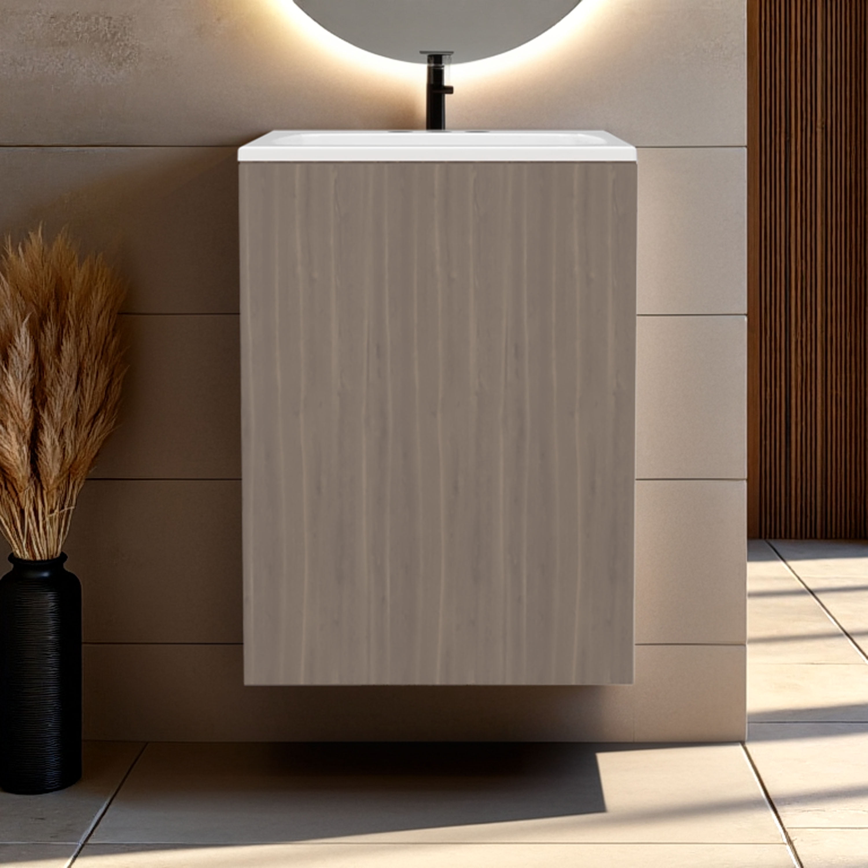 LHYY Compact Vanity Cabinet,Single Door,Two Open Side Shelves,Space ...