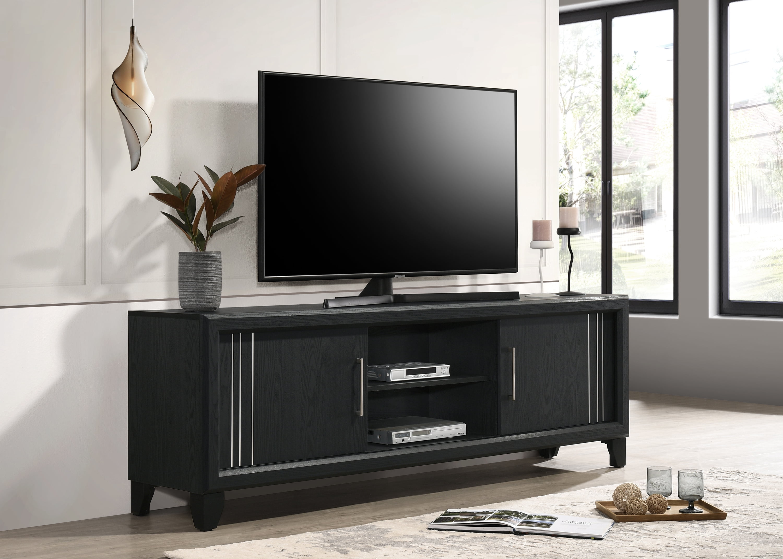 LHYY Contemporary 1pc TV Stand Media Console Open Shelves Silver-toned ...