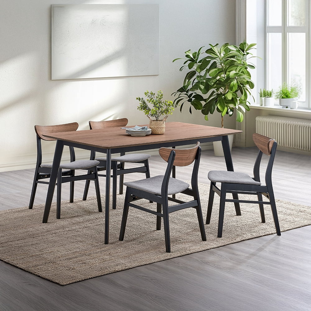 LHYY Contemporary 5pc Dining Set Black and Walnut Finish Table and 4 ...