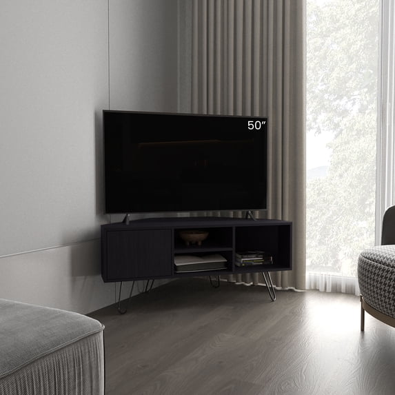 LHYY Corner Tv Stand,With Two Shelves And Two Cabinets,Black - Walmart.com