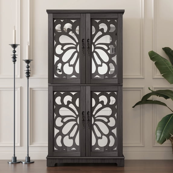 LHYY Display sideboard buffet with 4 Acrylic Mirrored doors,Adjustable ...