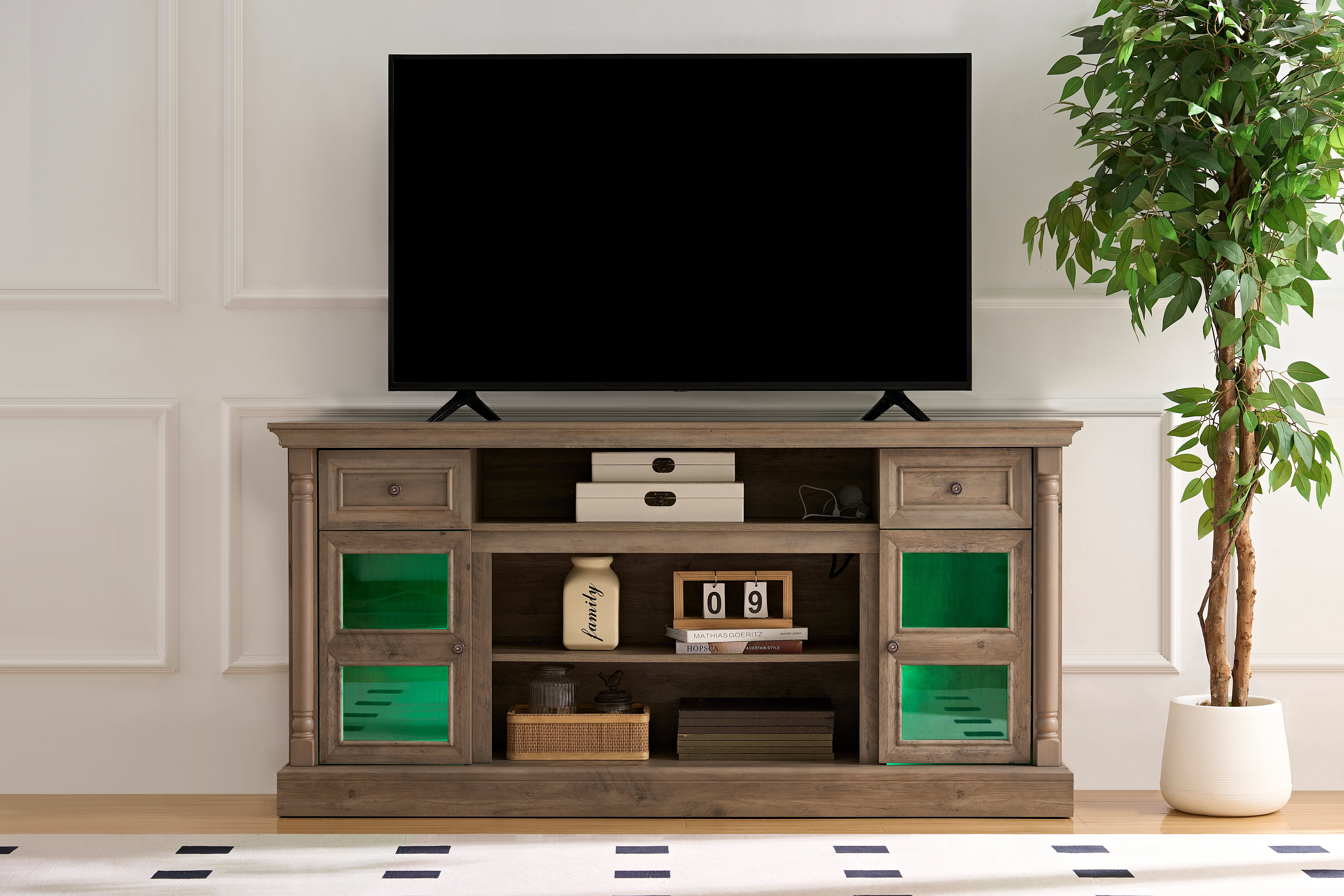 LHYY Farmhouse Fireplace TV Stand with Roman Column Styling,Up to 80 ...