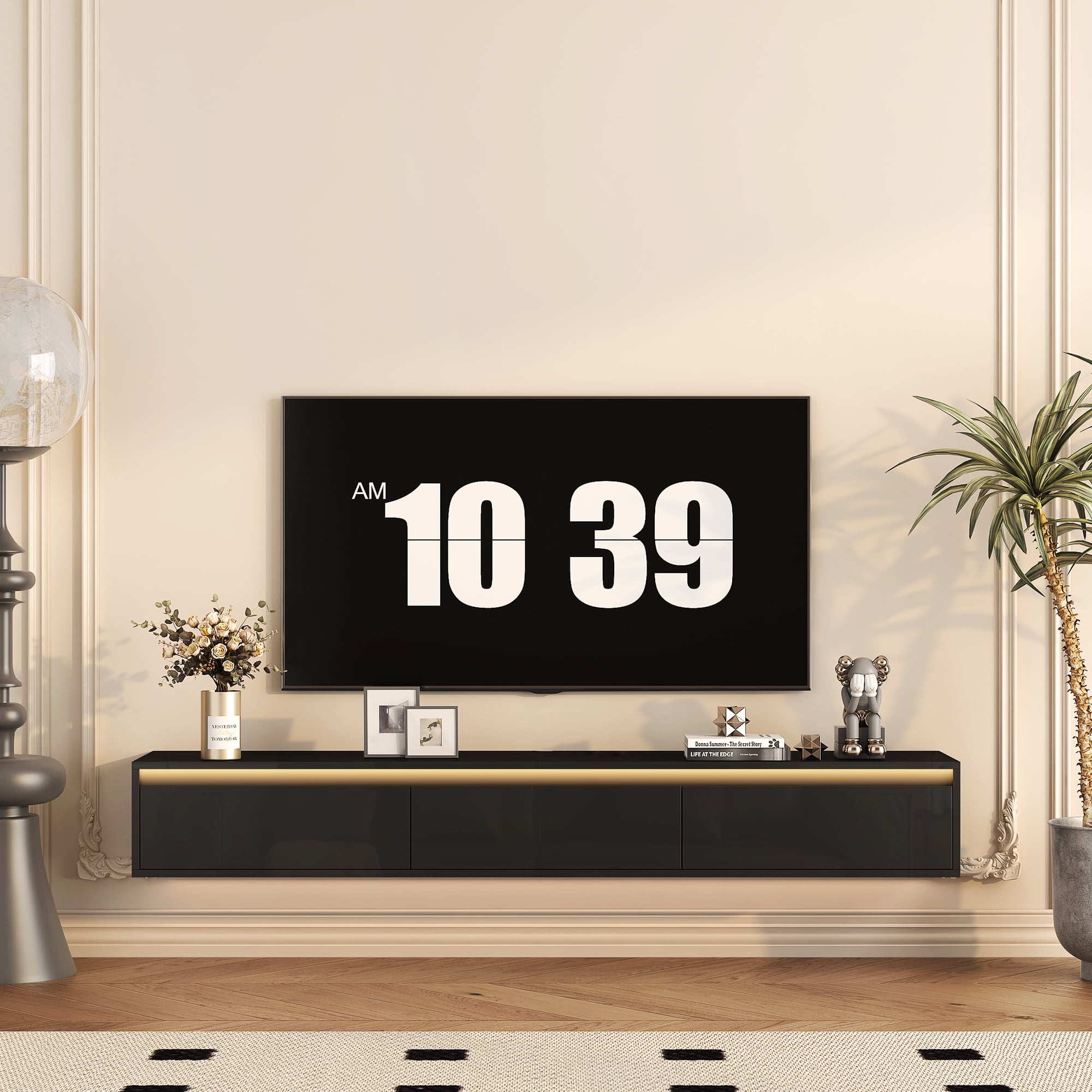LHYY Floating TV Stand,Wall Mounted TV Shelf with Led Lights Power ...
