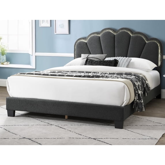 LHYY Full Size Bed Charcoal Wool Fabric Floral Design Headboard w LED ...