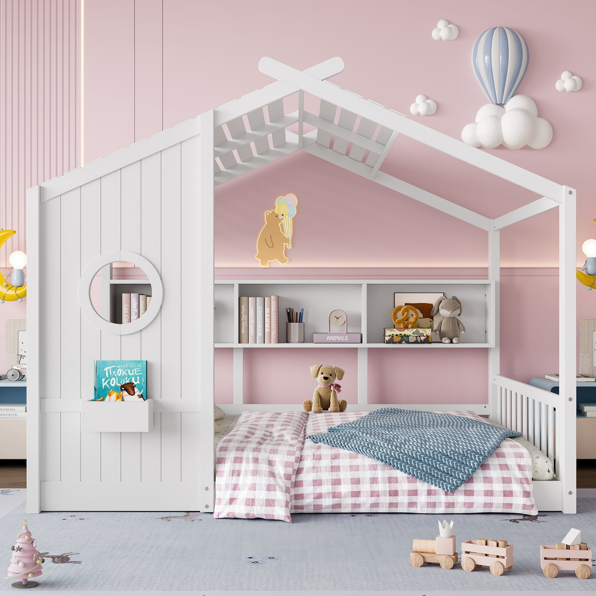 LHYY Full Size Floor House Bed for , Bed with Storage Shelf,Playhouse ...