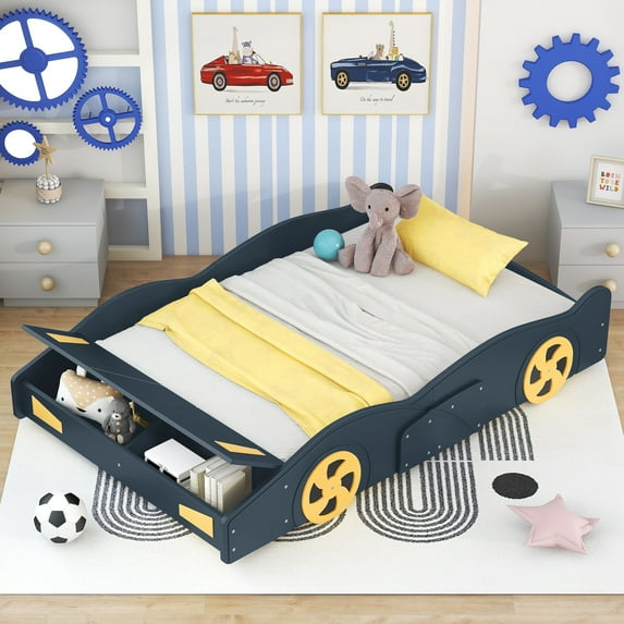 LHYY Full Size Race Car-Shaped Platform Bed with Wheels and Storage ...