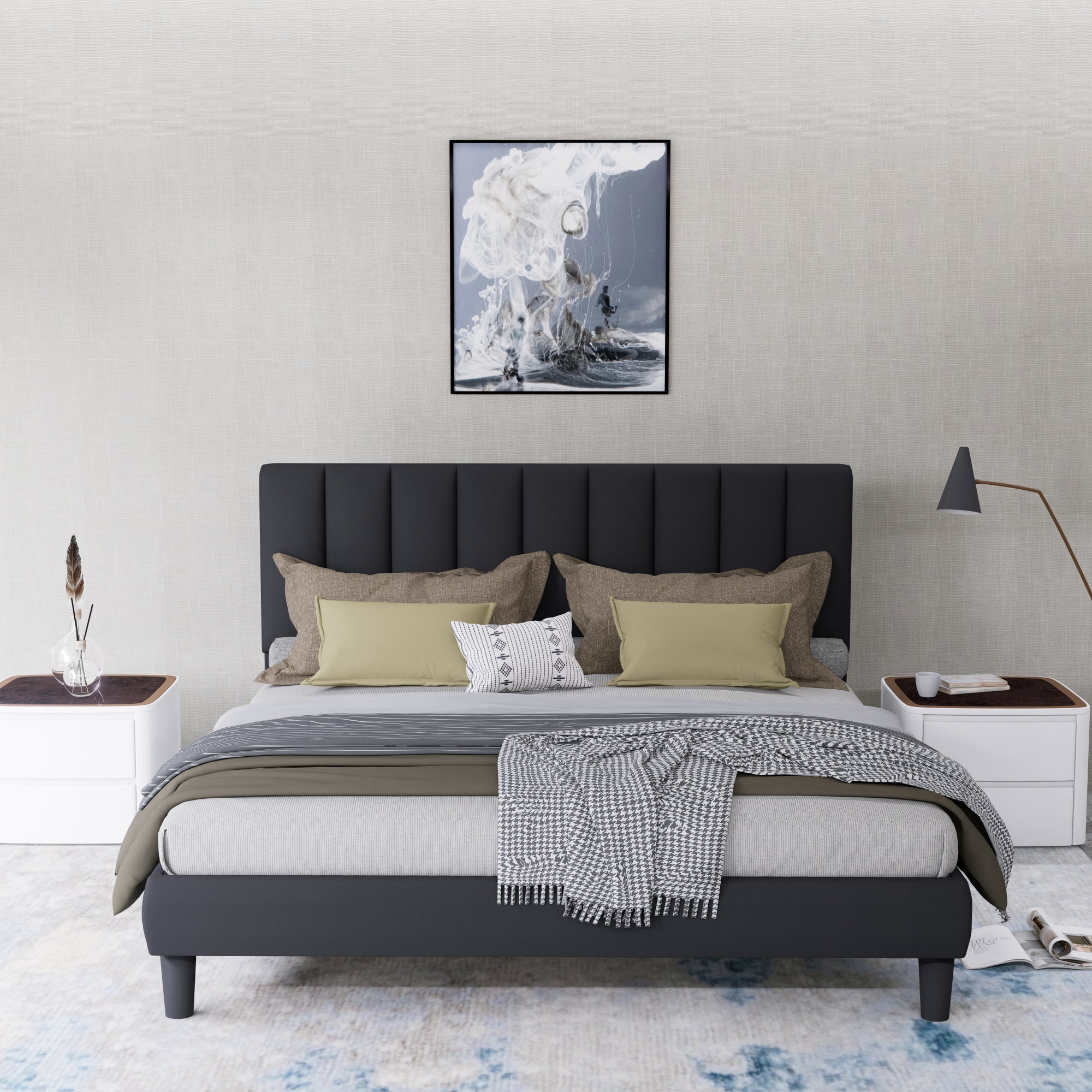 LHYY Full Size Upholstered Platform Bed Frame-Adjustable Headboard(10 ...