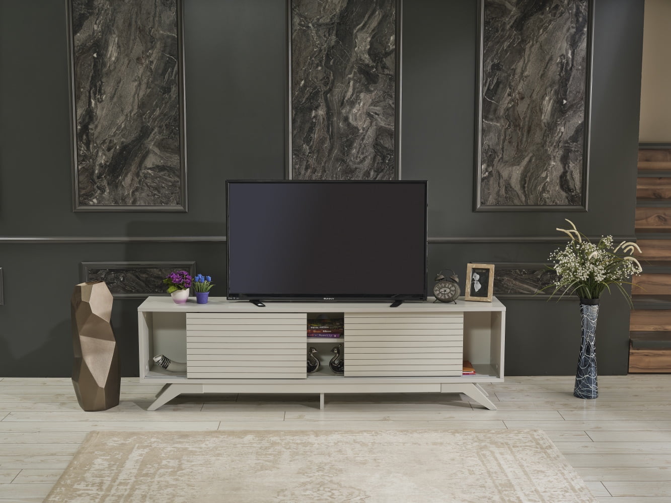 LHYY FurnisHome Store Luxia Mid Century Modern Tv Stand 2 Sliding Door ...
