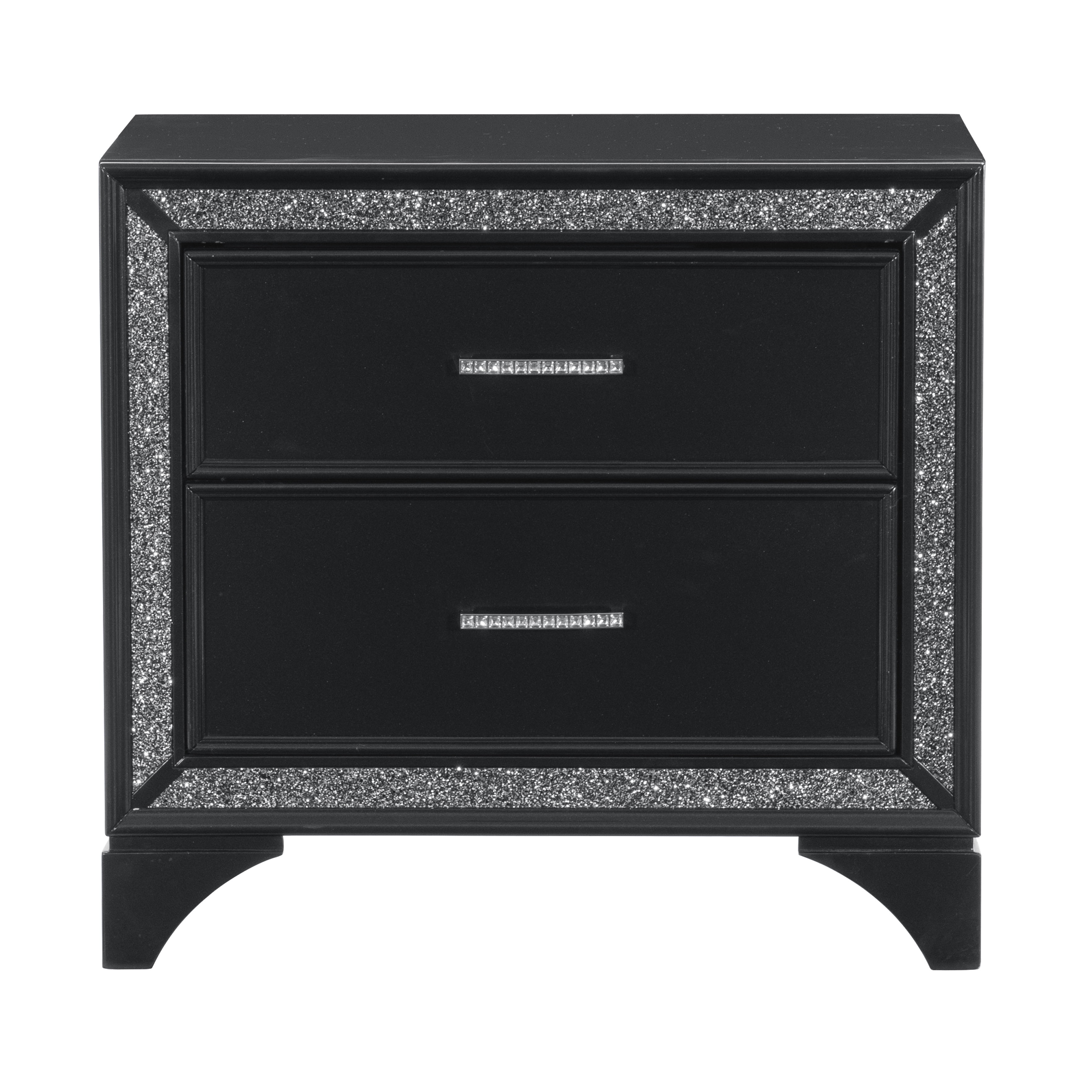 LHYY Glamourous Peal Black Metallic Finish 1pc Nightstand of 2x Drawers ...