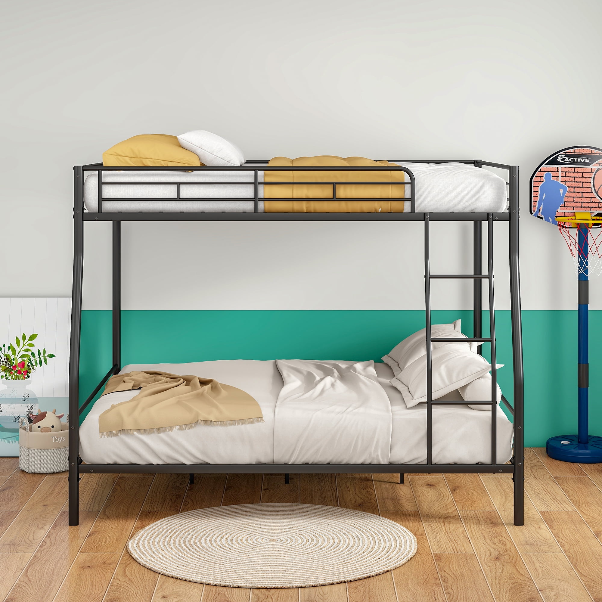 LHYY Heavy Duty Metal Bunk Bed Full Over Queen Bunk Bed Frame for ...