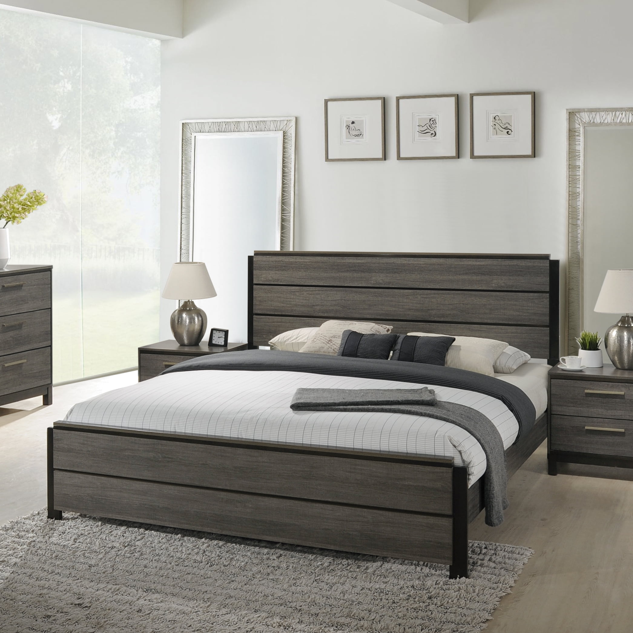 LHYY Ioana Contemporary Wood Panel Bed,Gray Finish - Walmart.com