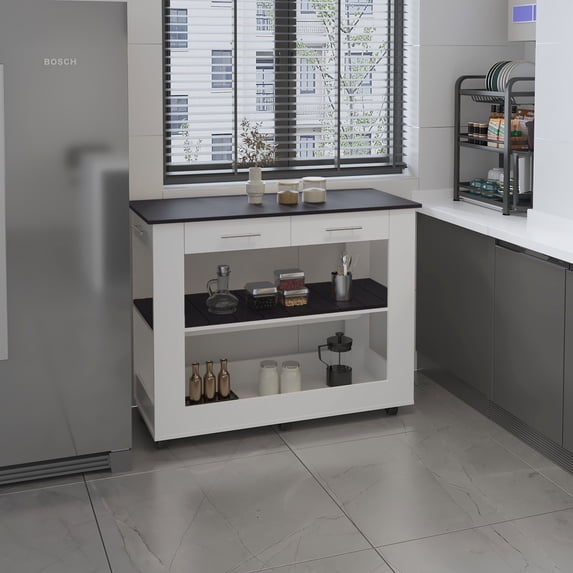 LHYY Kitchen Island with Two Small Drawers And Two open compartments ...