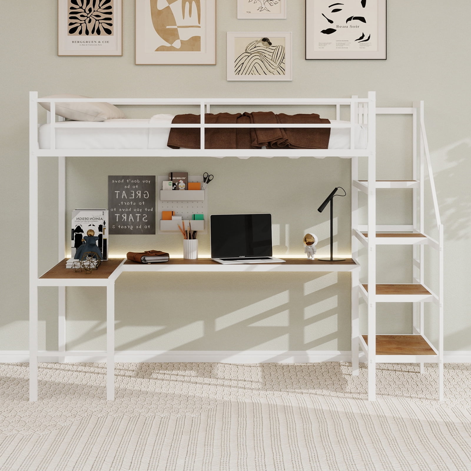 LHYY Loft bed with L-shaped desk,large storage space and storage ...