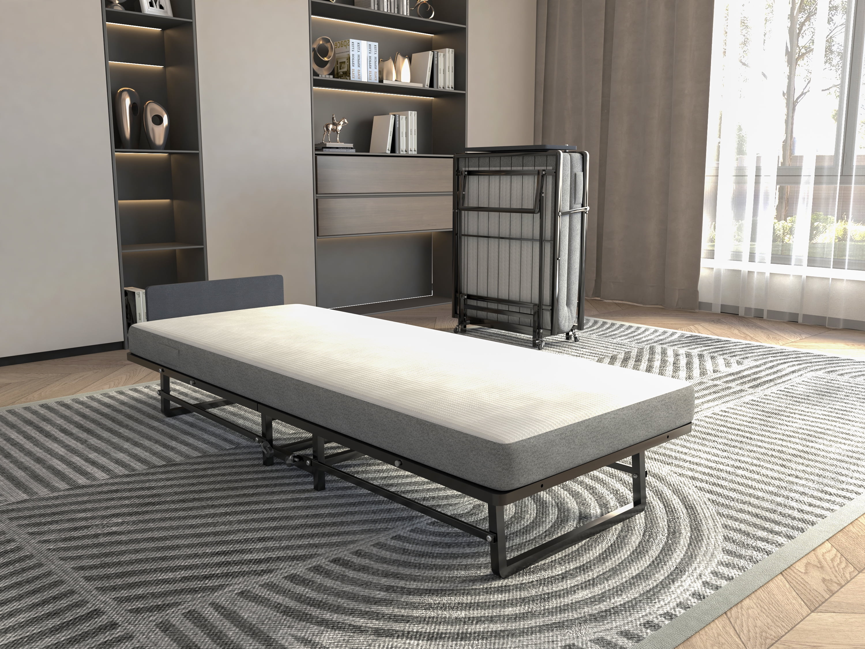 LHYY Metal Folding Bed Frame with Foam Mattress of Pockets,Easy Storage ...