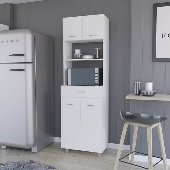 LHYY Microwave Pantry Cabinet,Two Cabinets,Two Open Shelves,Drawer ...