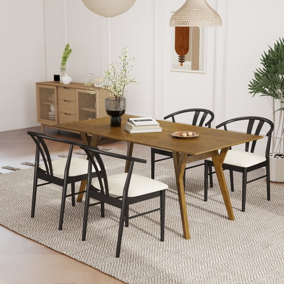 LHYY Modern 5-Piece Dining Set,Walnut Finished Dining Table with 4 ...