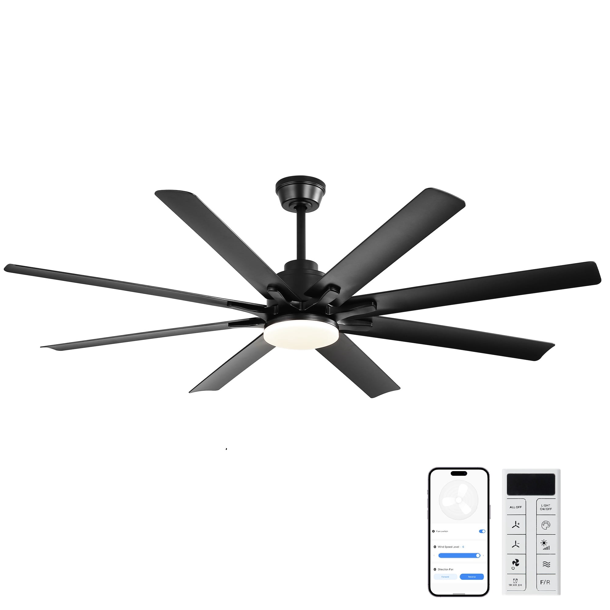 LHYY Modern 52-Inch Smart Ceiling Fan With Light,6 Wind Speed,With 8 ...